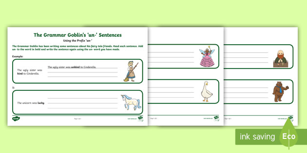 The Grammar Goblin's 'un-' Sentences Worksheet