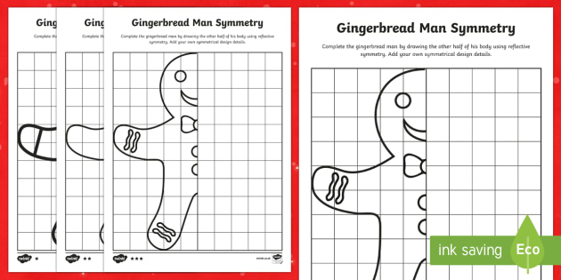 Gingerbread Man Symmetry Differentiated Worksheet / Worksheets