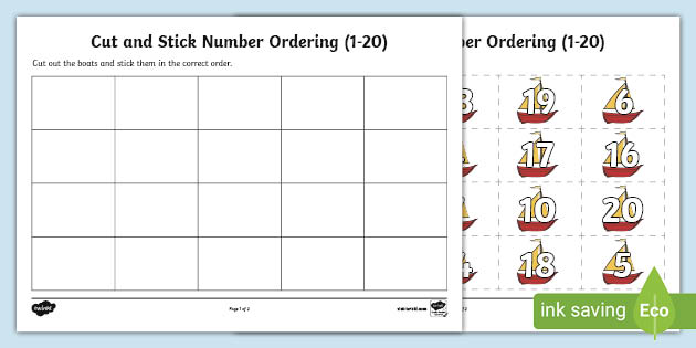 Boat Themed Cut and Stick Number Ordering Activity 1-20