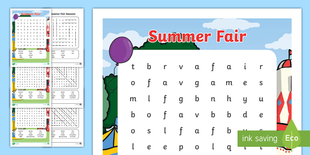 Summer Fair Word search | Fair Word Search (teacher made)