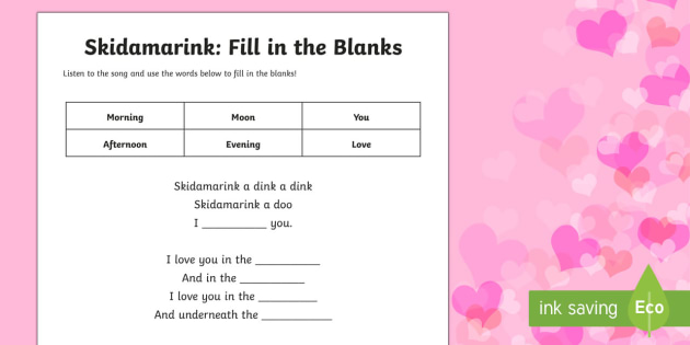 FREE! - Skidamarink Song Fill in the Blanks Worksheet / Worksheet