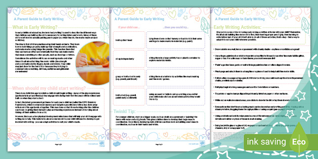 A Parent Guide to Early Writing (teacher made)
