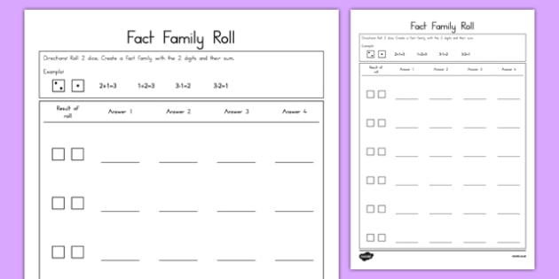 Fact Family Worksheet | Dice Game (teacher made)