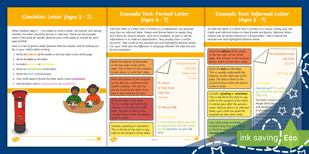 Example Text Pack for Parents: Letter (Ages 5 - 7)