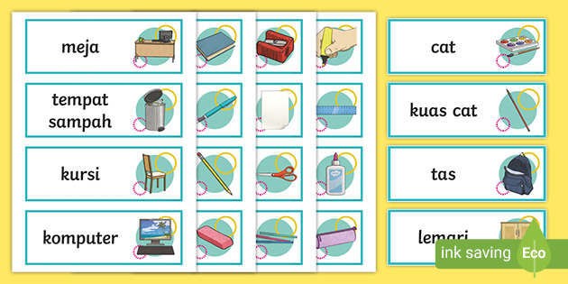 Classroom Objects Word Cards Indonesian