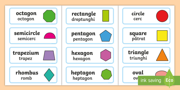 2D Shape Word Cards English/Romanian (teacher made)
