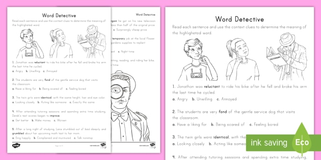 Word Detective - Context Clues Worksheet / Worksheet - Vocabulary, Reading