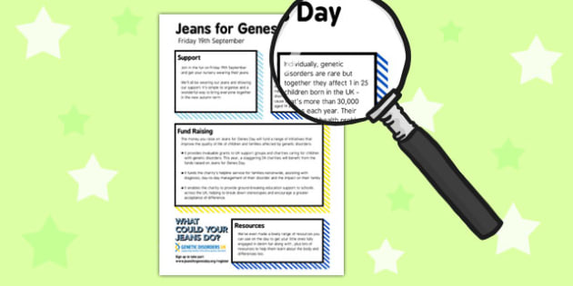 Jeans for Genes Day Information Sheet - Primary Resources, writing frame