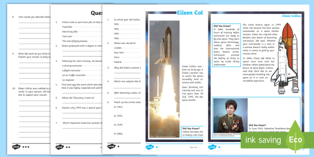 KS2 Eileen Collins Differentiated Reading Comprehension Activity