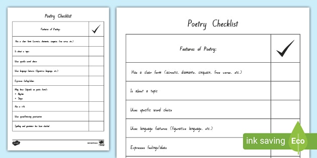 Level 3 Writing - Poetry: Checklist (teacher made)