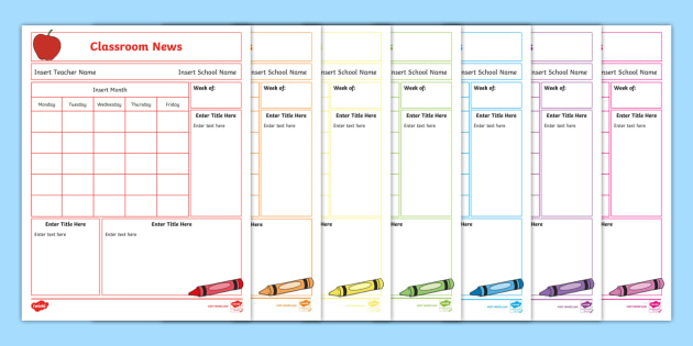 Editable Colors Classroom Newsletters (creat de profesori)