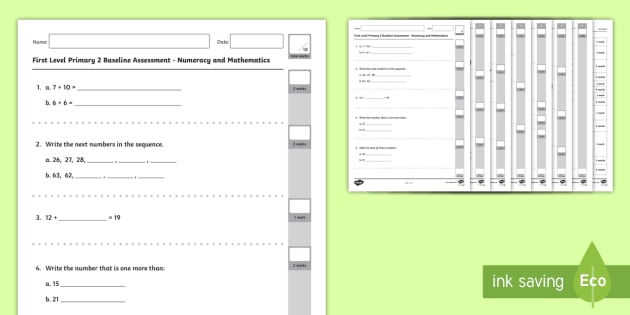 First Level (P2) Baseline Maths Test Assessment