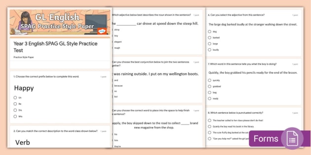 Year 3 English SPAG GL Style Practice Test (teacher made)
