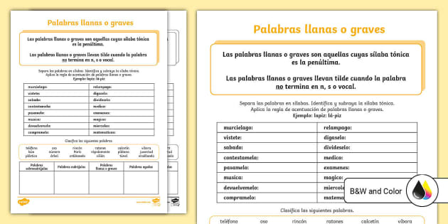 Las palabras graves o llanas | Teaching Wiki | Twinkl