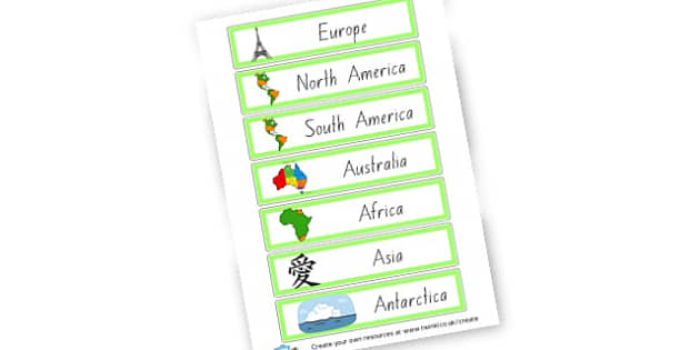 Continents Name Cards (teacher made) - Twinkl