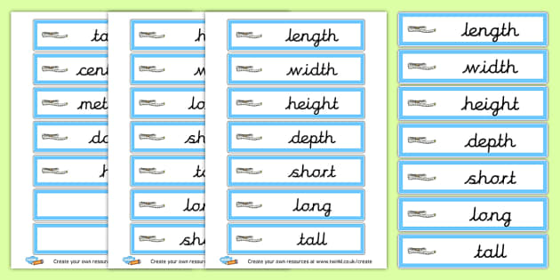 Measures - Length Vocabulary Cards - Shapes, Spaces & Measures Primary