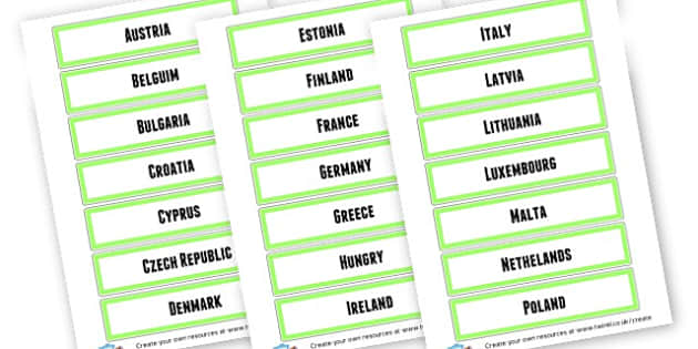 EU Countries Labels (Teacher-Made) - Twinkl