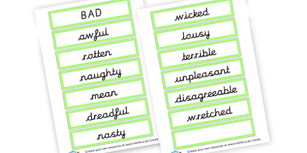 Alternative Words for Bad (l'enseignant a fait) - Twinkl