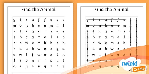 Zoo Animal Wordsearch - Twinkl