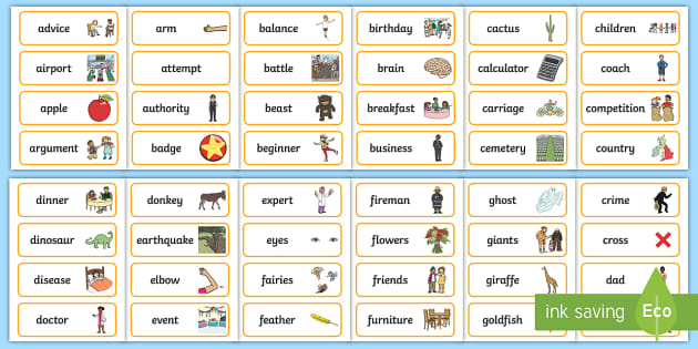 Nouns Word Cards (teacher made)