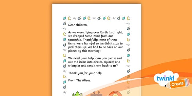 Alien shape sorting letter - Twinkl