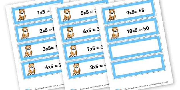 Cats 5 Times Tables Labels - Times Tables Primary Resources, multiply ...
