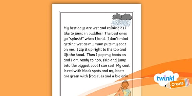model texts for phonics wet and raining - Twinkl