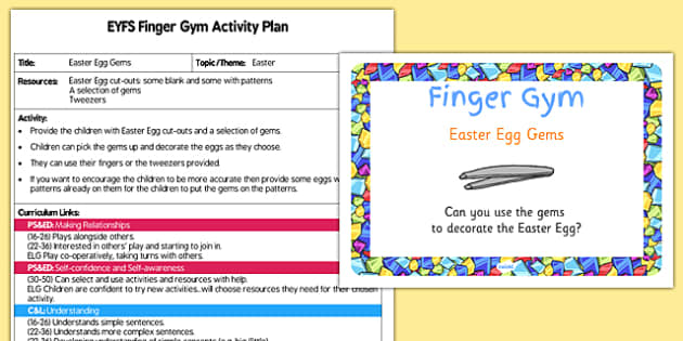 EYFS Easter Egg Gems Finger Gym Activity Plan and Prompt Card Pack