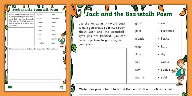 Jack and the Beanstalk Poem Writing Template - Twinkl