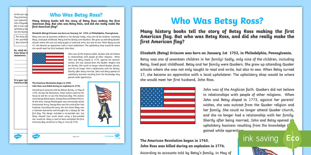 Who Was Betsy Ross? Worksheet / Worksheet
