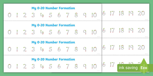 Number Formation Strips 0 to 20 (teacher made) - Twinkl