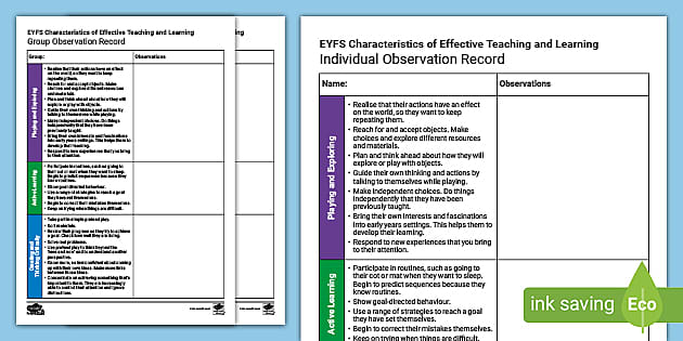 EYFS Characteristics of Effective Teaching & Learning Record
