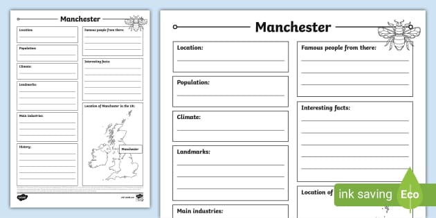 Manchester Fact File Template, Manchester - Twinkl
