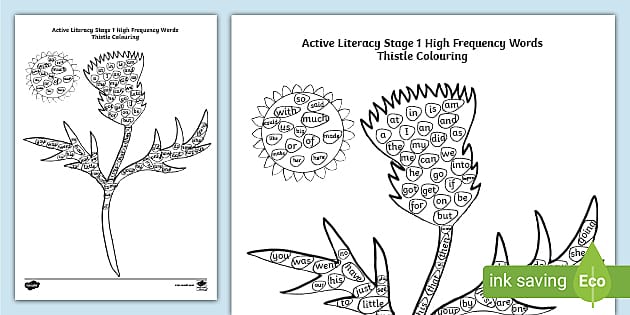 Active Literacy Stage 1 High Frequency Words Thistle Colouring