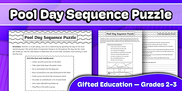 Pool Day Sequence Puzzle for Gifted Education