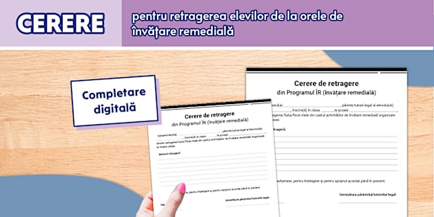 Cerere pentru retragerea de la orele de învățare remedială