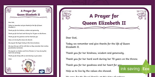 FREE! - KS1 Prayer for Queen Elizabeth II (teacher made)