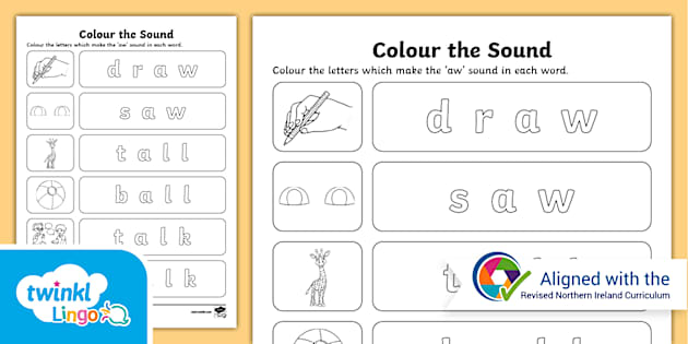 Linguistic Phonics Phase 2 'aw' - Colour the Sound - Twinkl