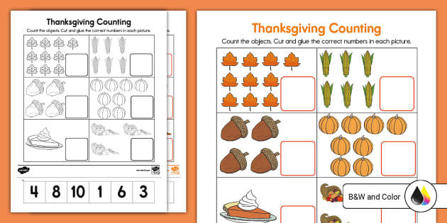 Thanksgiving Counting Cut And Paste Math Twinkl USA Thanksgiving Counting Cut And Paste Math Twinkl USA