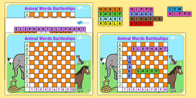 Animal Words Battleships Game (teacher made) - Twinkl