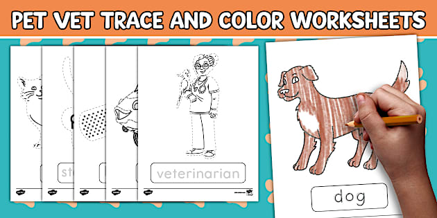 Veterinary Clinic Trace and Color Worksheets