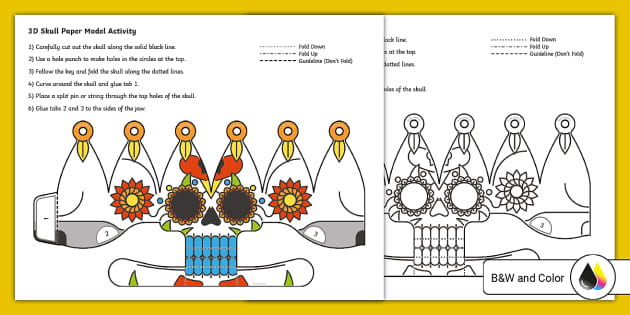 Day of the Dead 3D Sugar Skull Paper Craft | Twinkl - Twinkl