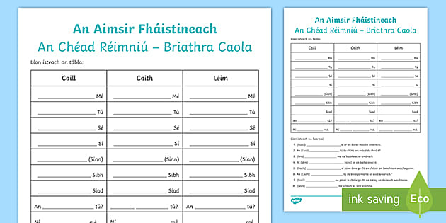Future Tense Irish Worksheet | Twinkl | - Twinkl