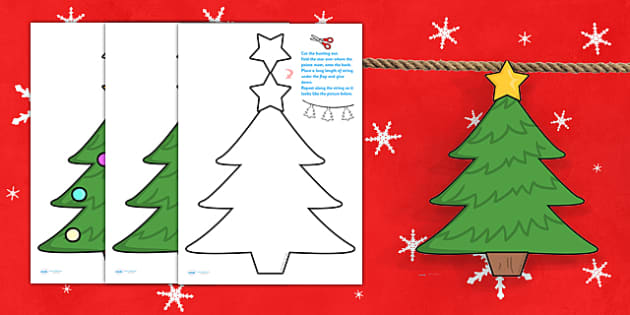 Printable Christmas Tree Bunting - Colour or Blank | Twinkl