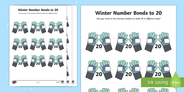 Winter Themed Number Bonds to 20 Worksheet / Worksheet