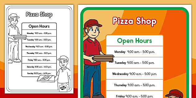 Pizza Shop Dramatic Play Hours Sign