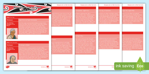 Champions of Te Reo Māori Fact Cards (teacher made)