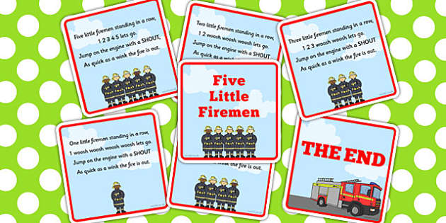 Five Little Firefighters Counting Song Sequencing Cards