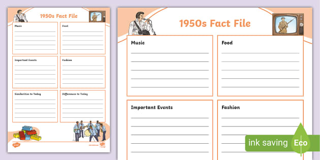 The 1950s Fact File Template, 1950s, 1950's - Twinkl