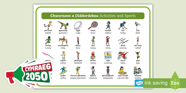 Cymraeg Campus: Mat Geiriau Chwaraeon a Diddordebau / Activities and Sports
